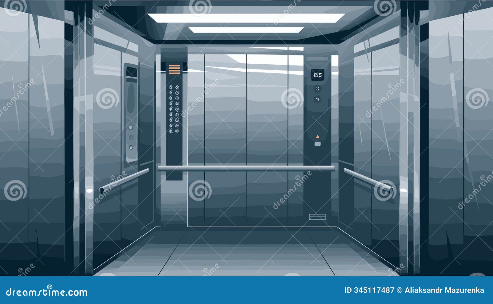 Empty Elevator Cabin with Closed Steel Doors Inside View. Vector ...