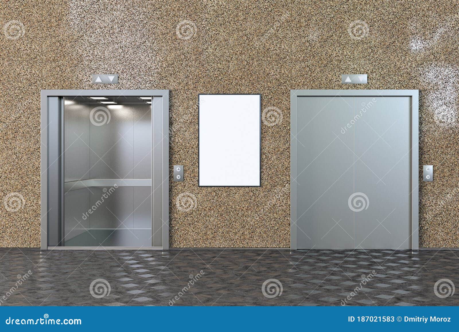 Empty Elevator Cabin with Open and Closed Doors Stock Illustration ...