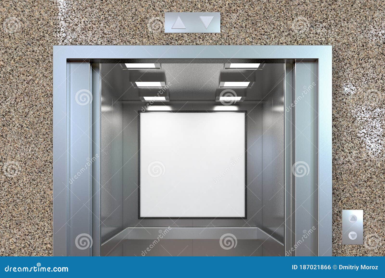 Empty Elevator Cabin with Open Doors and Blank Poster Stock ...