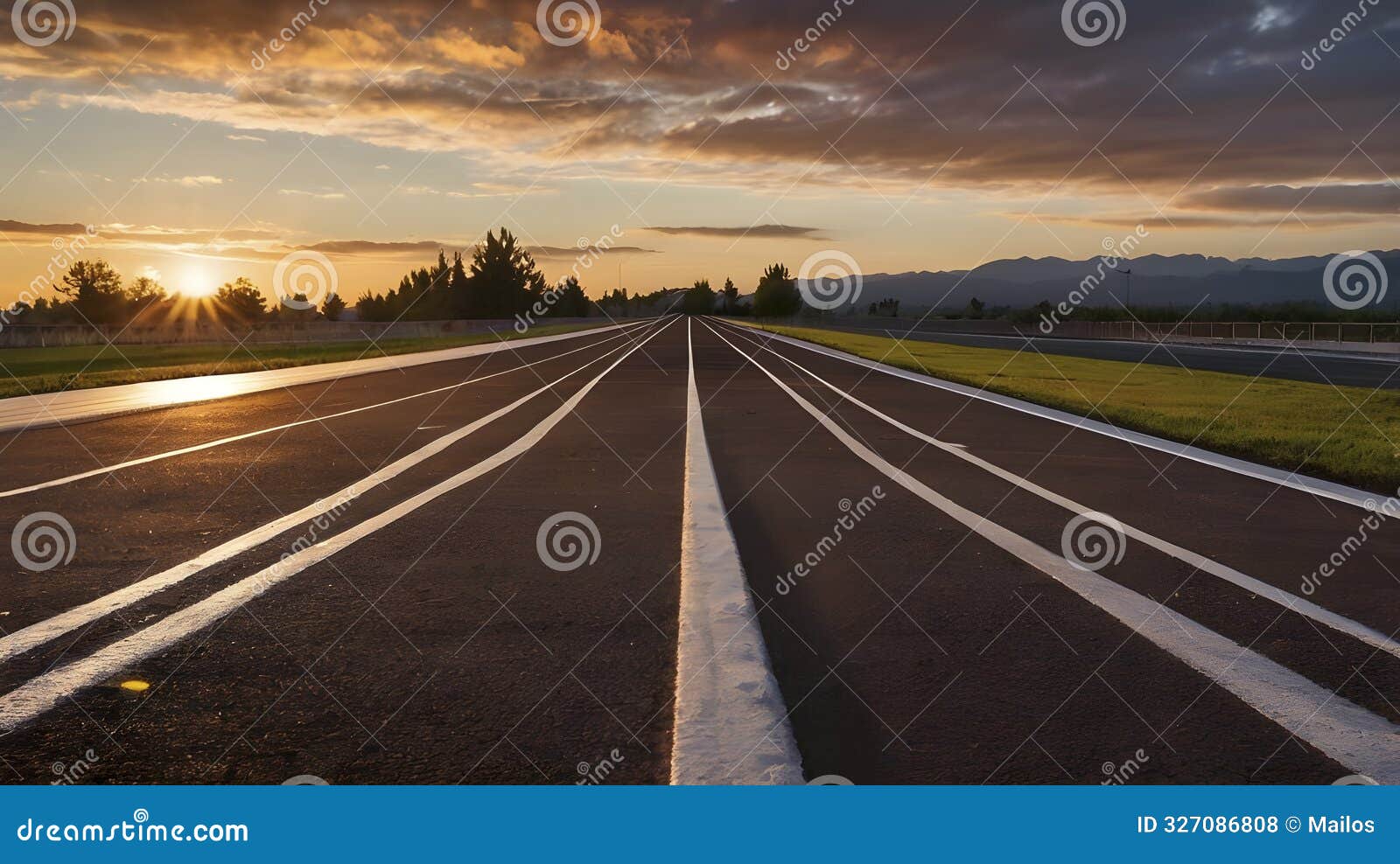 Empty Endless Running Track at Sunset Stock Photo - Image of line ...