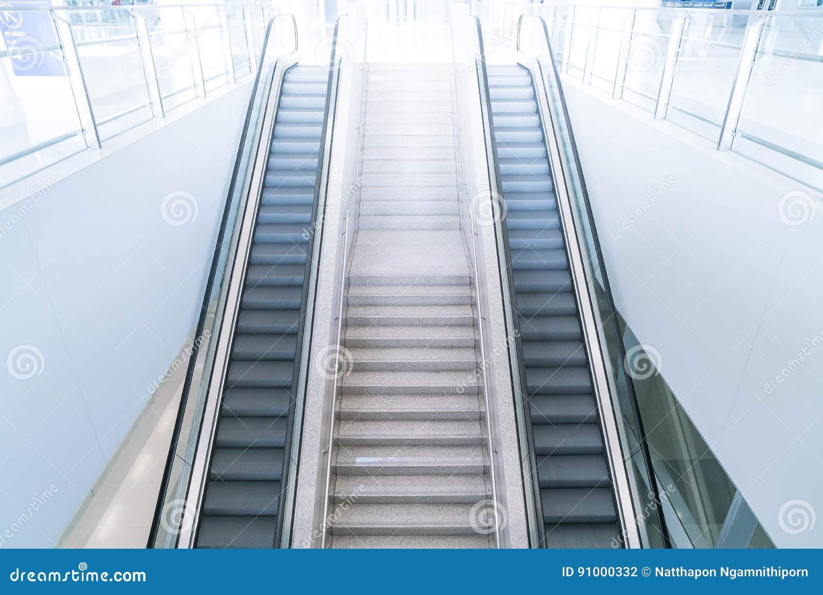 Empty escalator and stair stock photo. Image of elevator - 91000332
