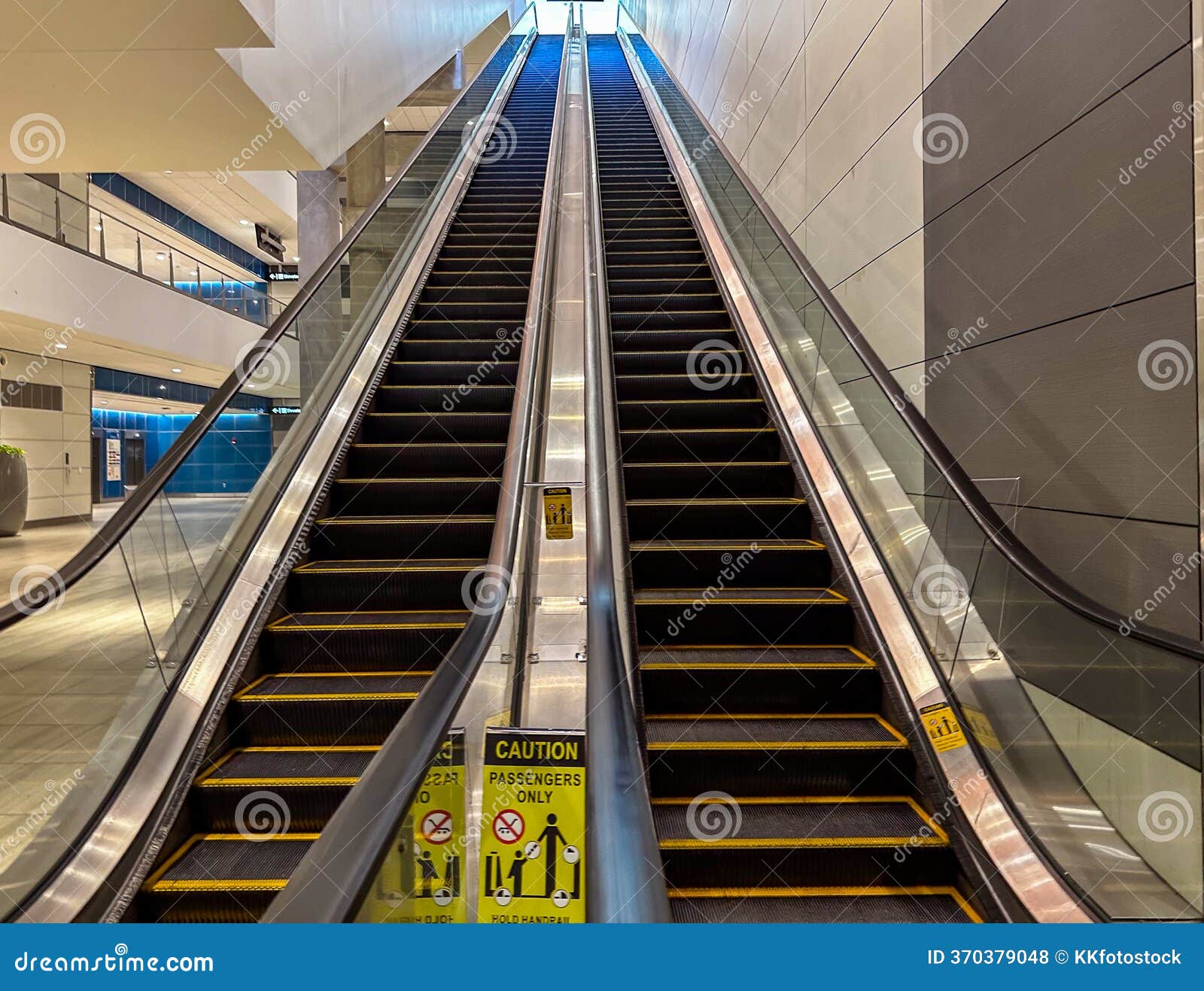 Empty Escalator In The Airport. Electric Staircase In Perspective. Mode ...