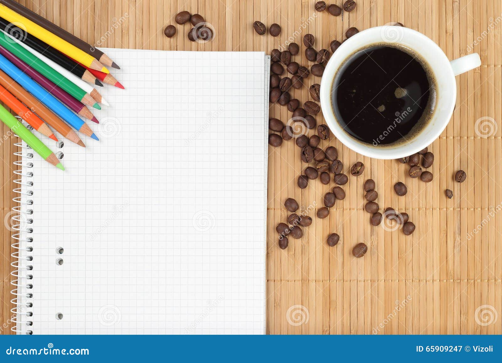 Empty Exercise Book with Coffee and Colored Pencils Stock Image - Image ...