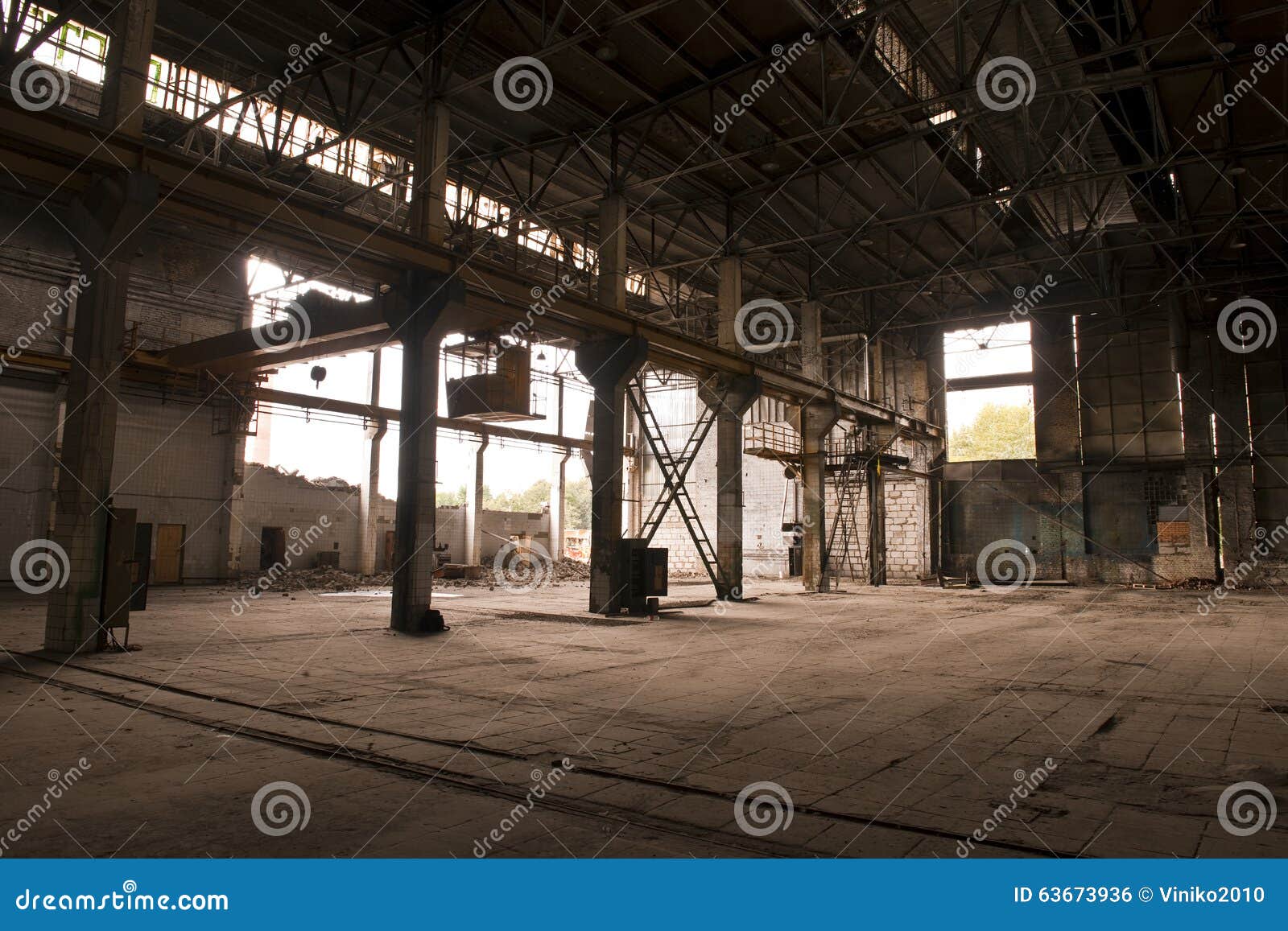 Empty Factory stock photo. Image of broken, dark, warehouse - 63673936