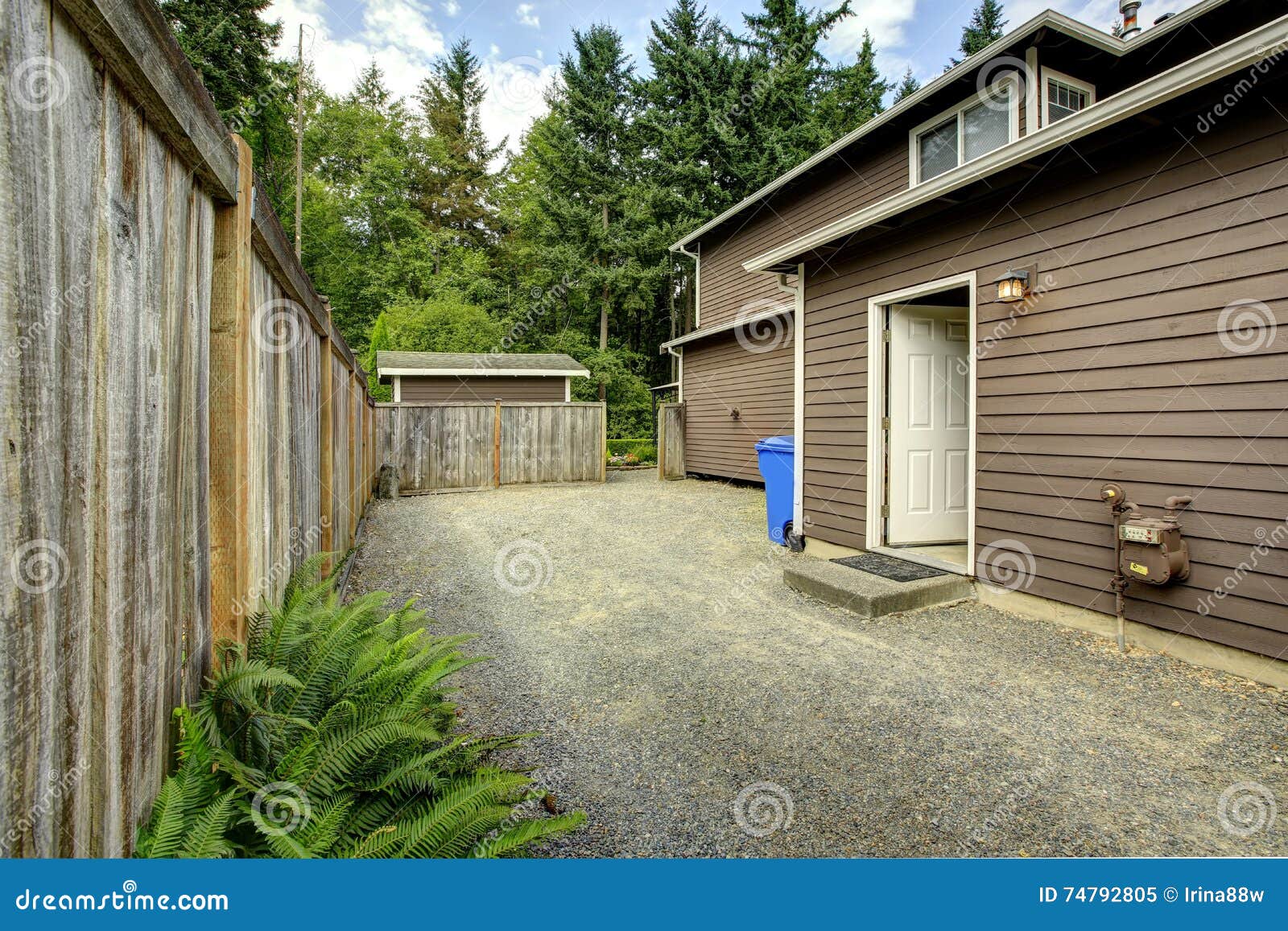 Empty fenced backyard stock image. Image of view, landscape - 74792805