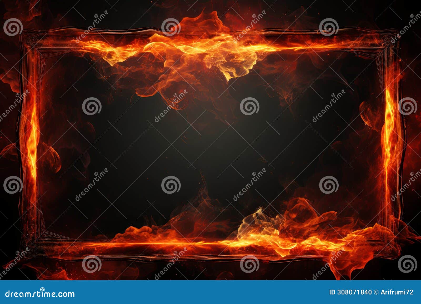 Empty Fire Flames Border Isolated on Black Background Stock Photo ...