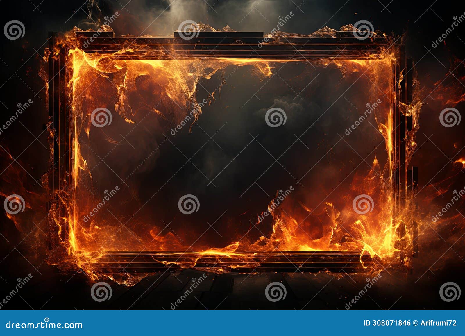 Empty Fire Flames Border Isolated on Black Background Stock Photo ...