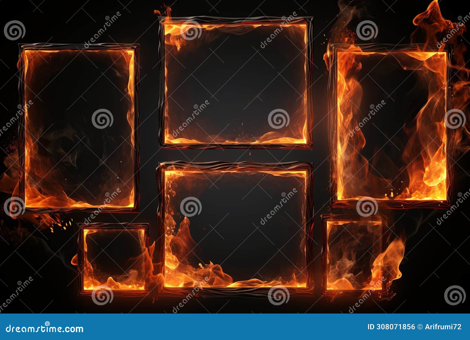Empty Fire Flames Border Isolated on Black Background Stock Photo ...