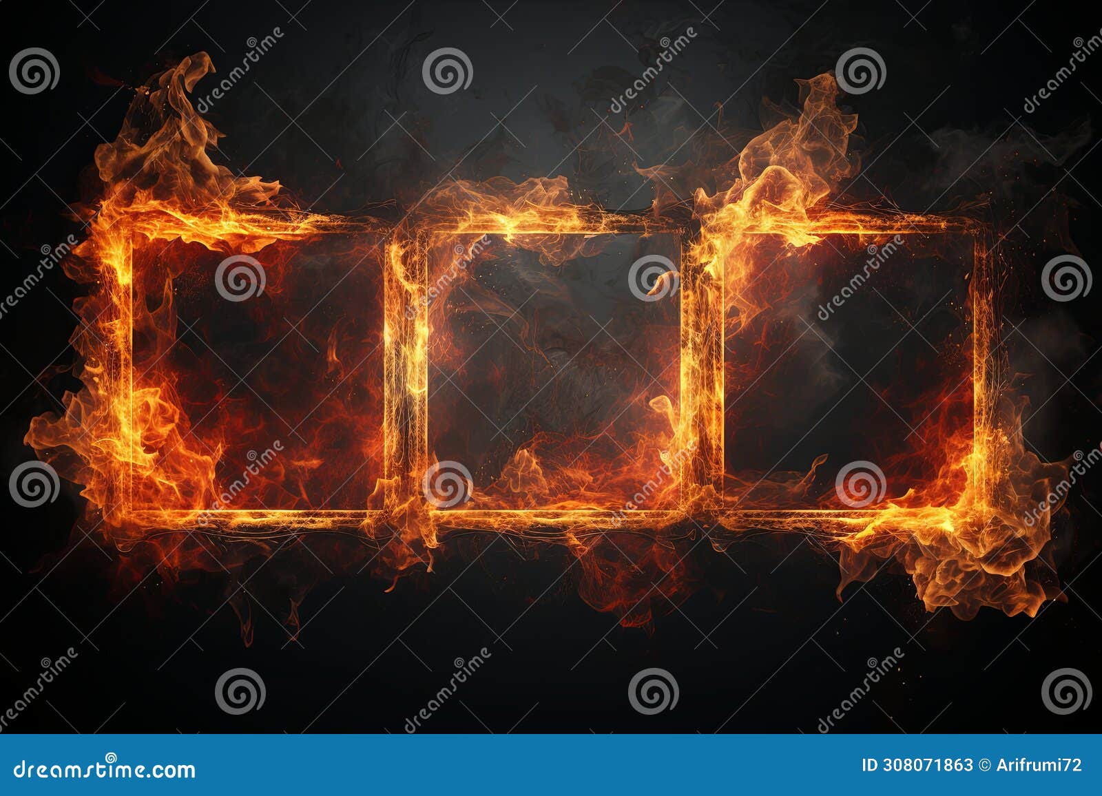 Empty Fire Flames Border Isolated on Black Background Stock Image ...