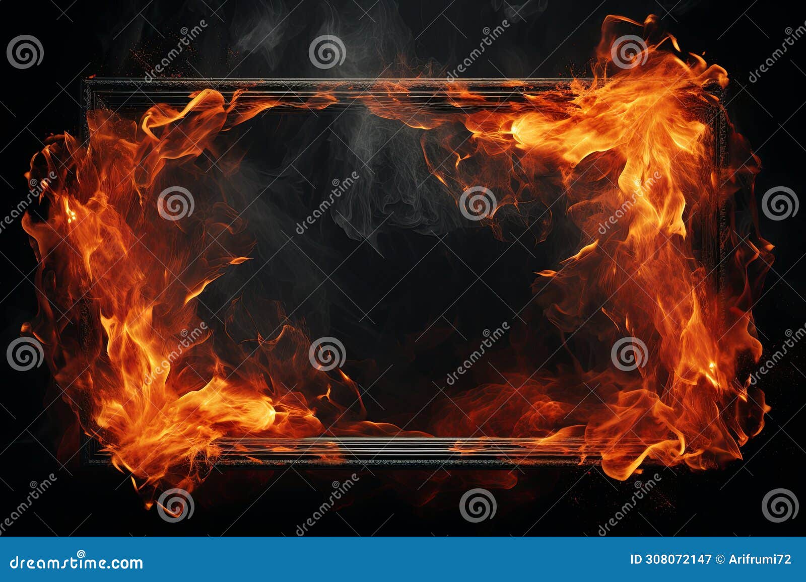 Empty Fire Flames Border Isolated on Black Background Stock Image ...