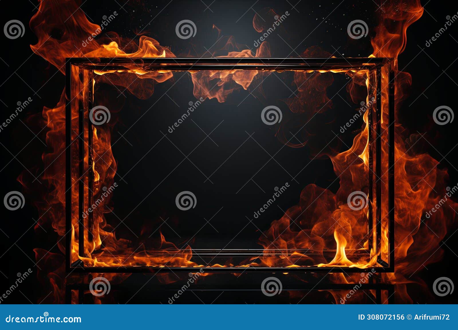 Empty Fire Flames Border Isolated on Black Background Stock Photo ...