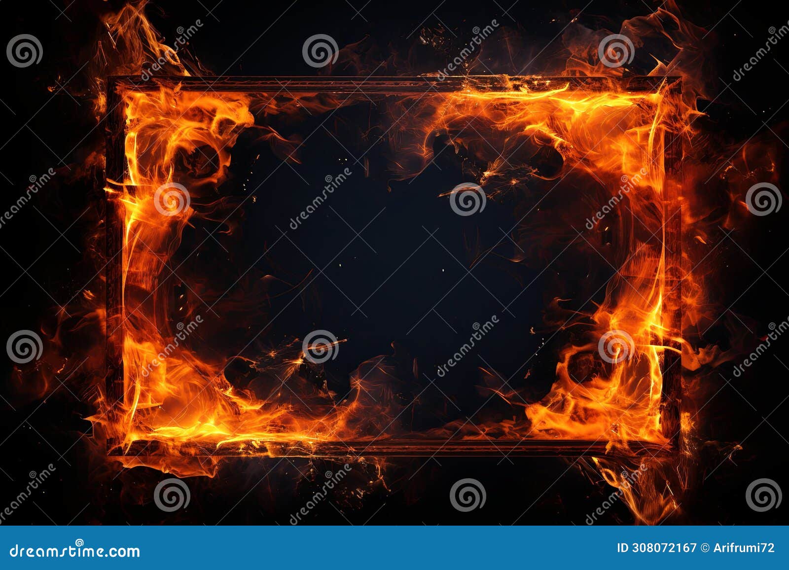 Empty Fire Flames Border Isolated on Black Background Stock Image ...