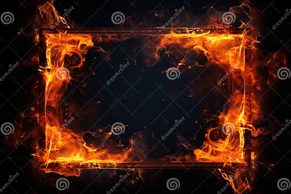 Empty Fire Flames Border Isolated on Black Background Stock Image ...