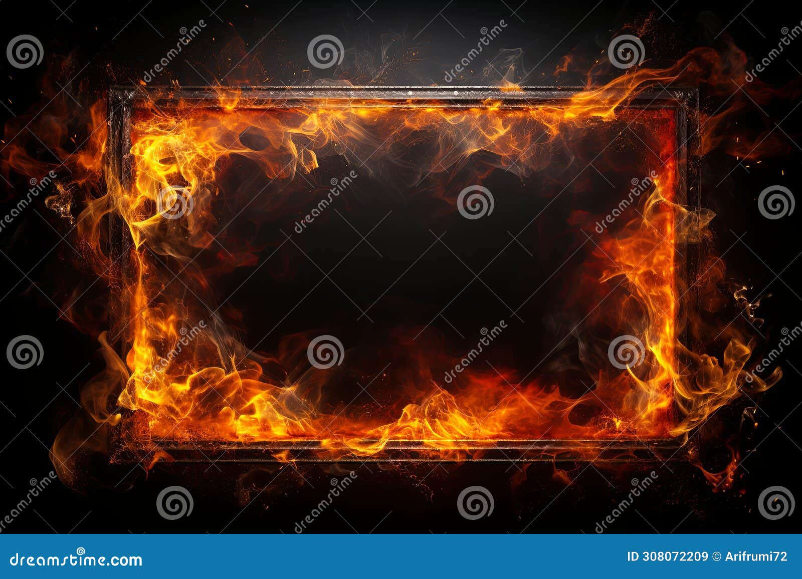 Empty Fire Flames Border Isolated on Black Background Stock Image ...