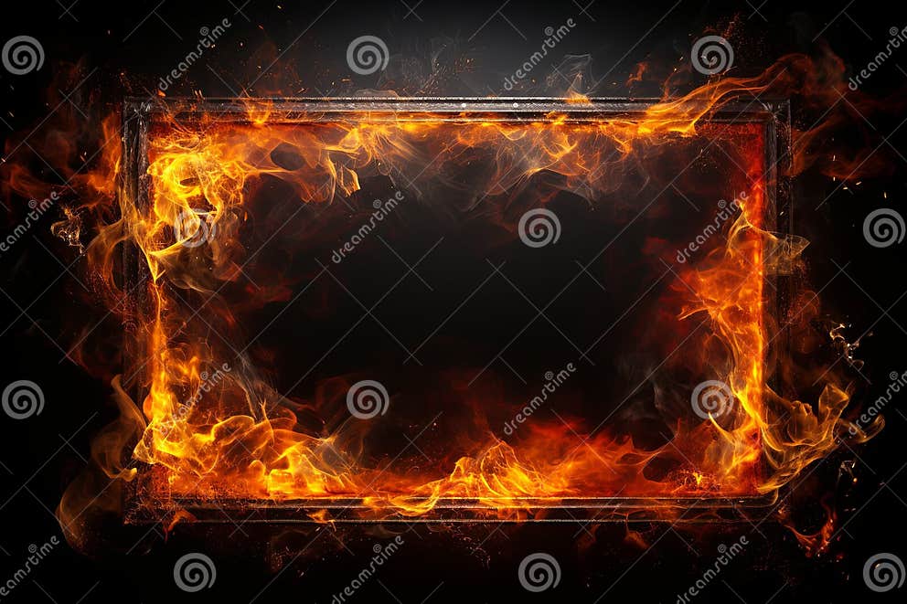 Empty Fire Flames Border Isolated on Black Background Stock Image ...