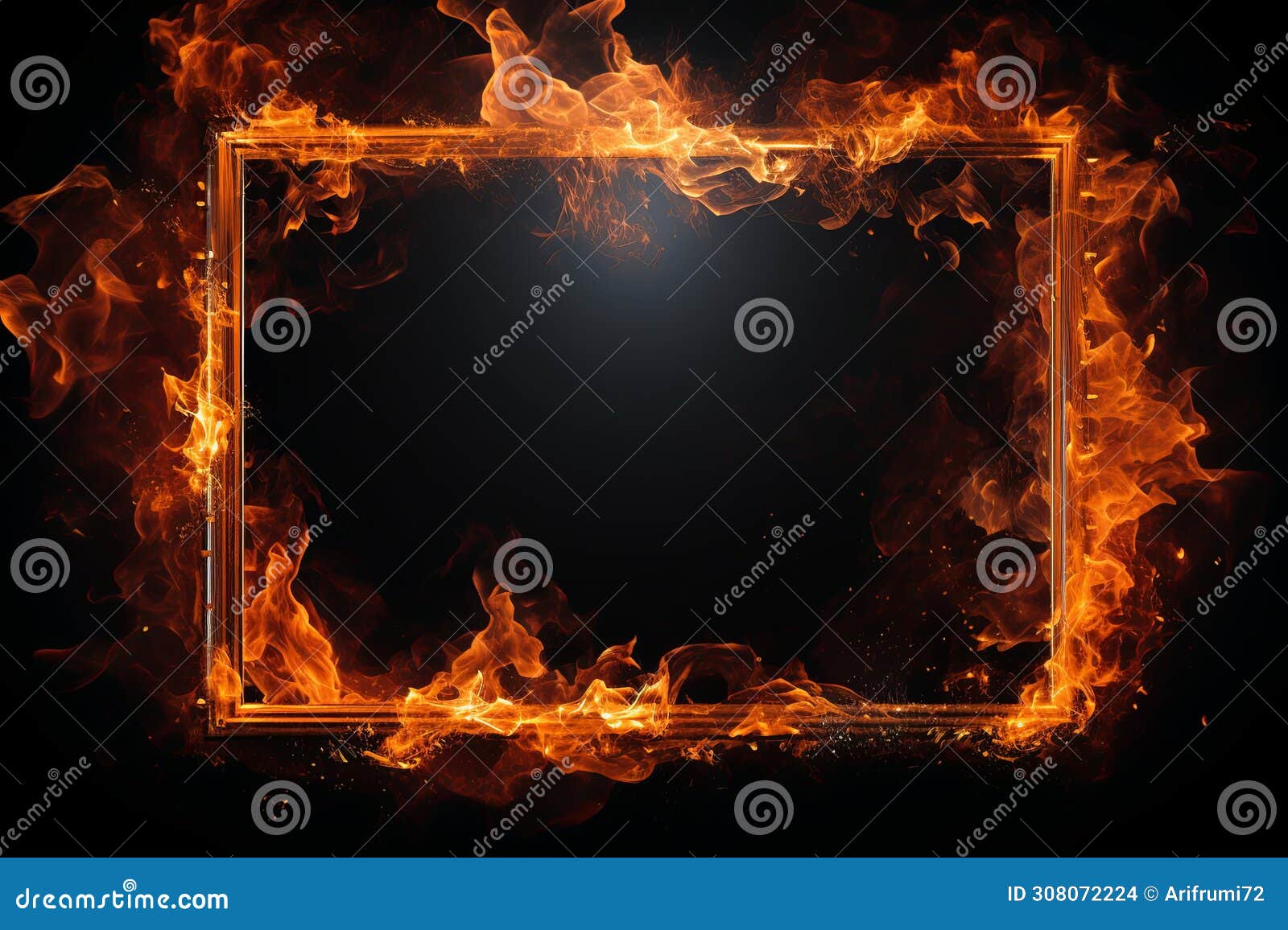 Empty Fire Flames Border Isolated on Black Background Stock Photo ...
