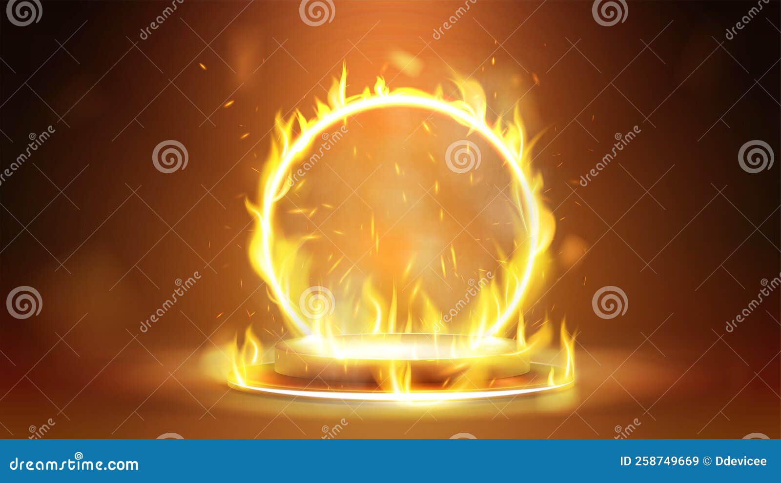 Empty Fire Podium with Fire Ring on Background, 3d Realistic Vector ...