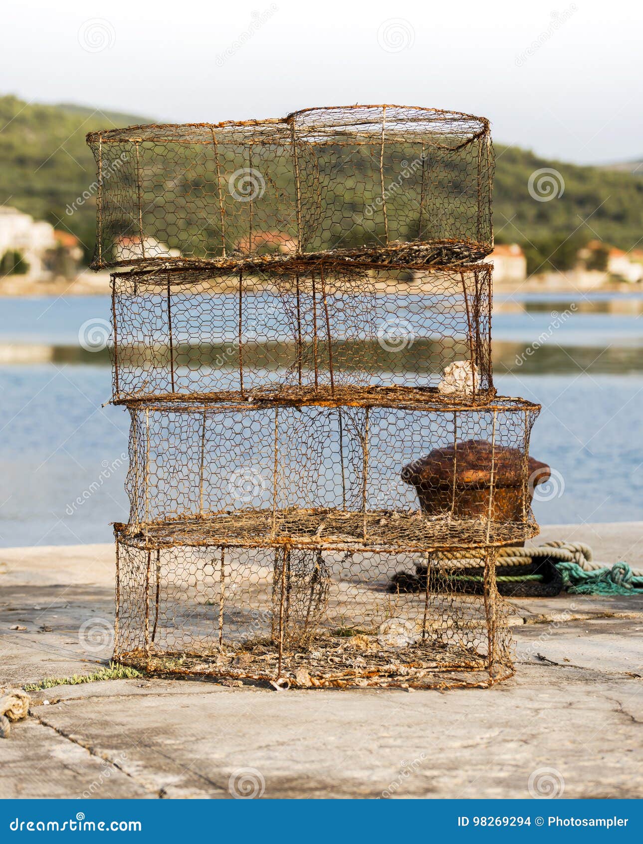 Empty Fishing Metal Pots Out of Water Stock Photo - Image of drying ...