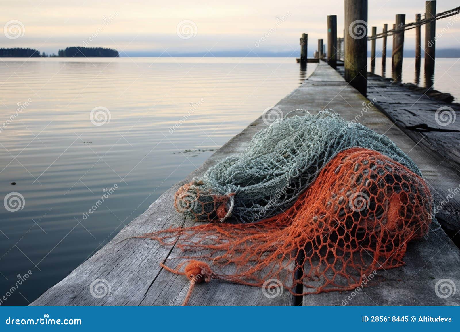 Empty Fishing Net on a Dock, Symbolizing Low Catch Stock Image - Image ...