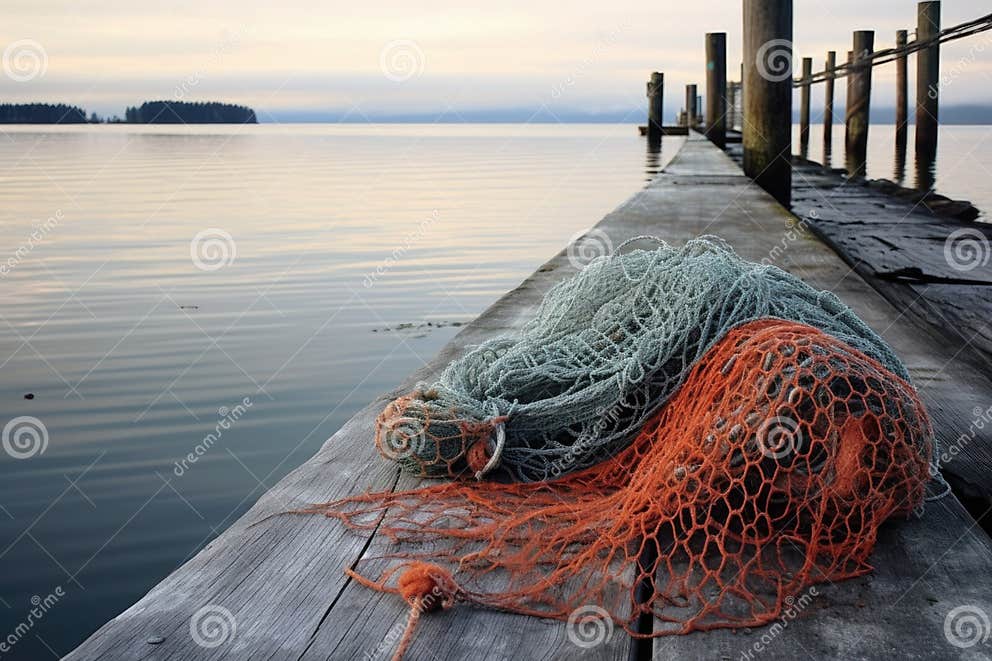Empty Fishing Net on a Dock, Symbolizing Low Catch Stock Image - Image ...