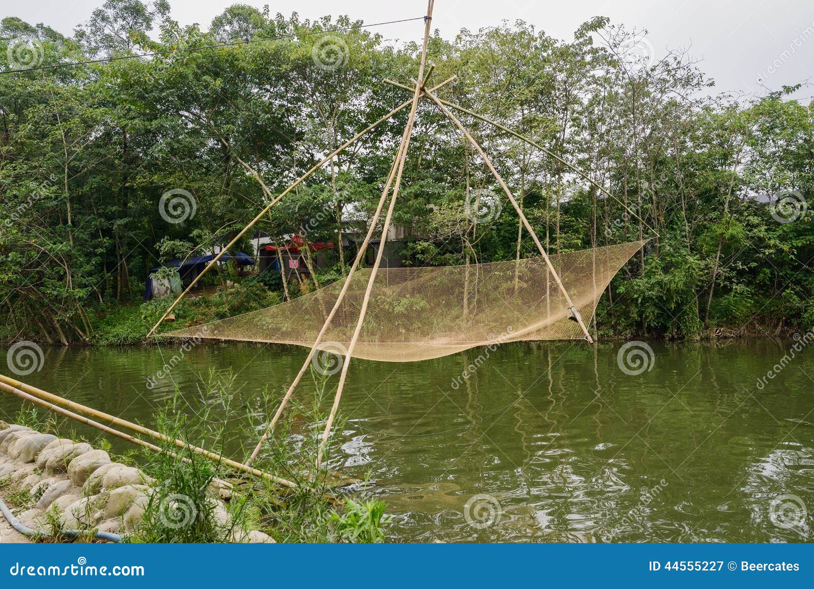 Empty Fishing Net at River Side Stock Image - Image of riverbank ...
