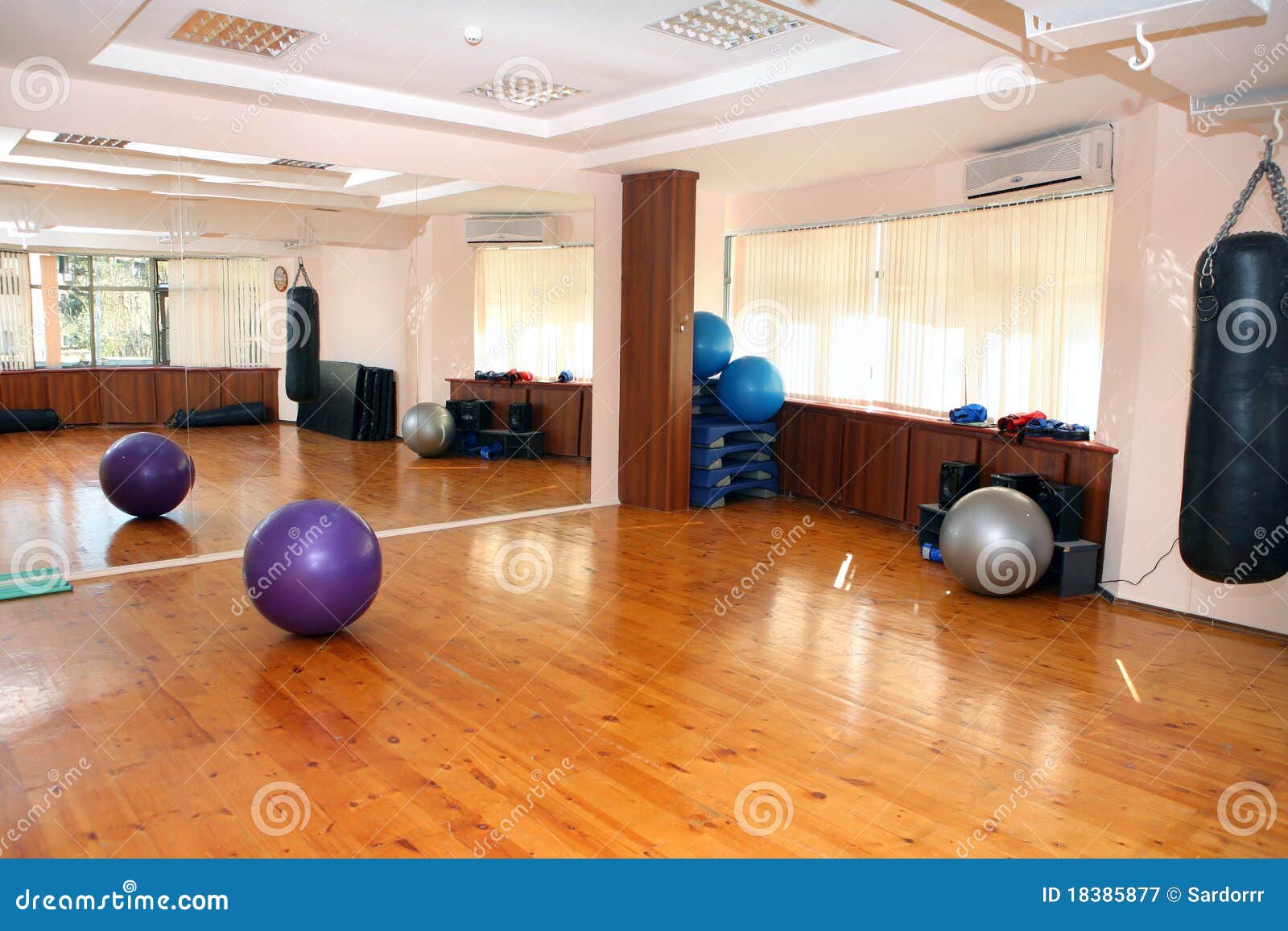 Empty fitness gym stock image. Image of mirror, punch - 18385877