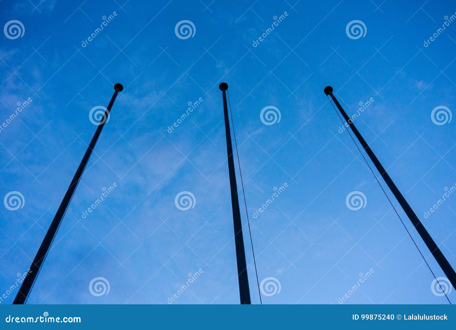 Empty Flag Post Low Angle View in Blue Hour Night Abstract Architecture ...