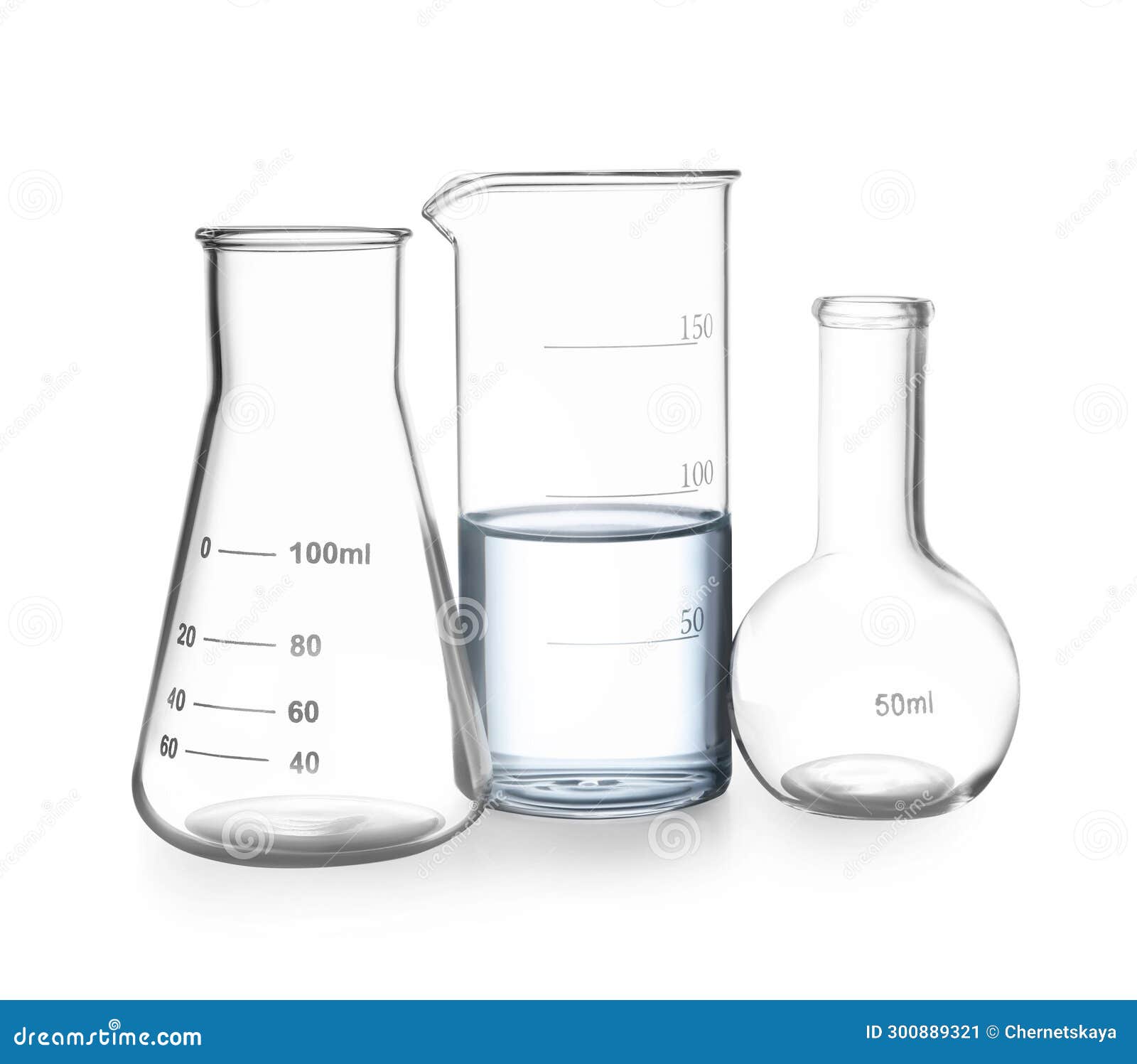Empty Flasks and Beaker with Water Isolated on White Stock Image ...