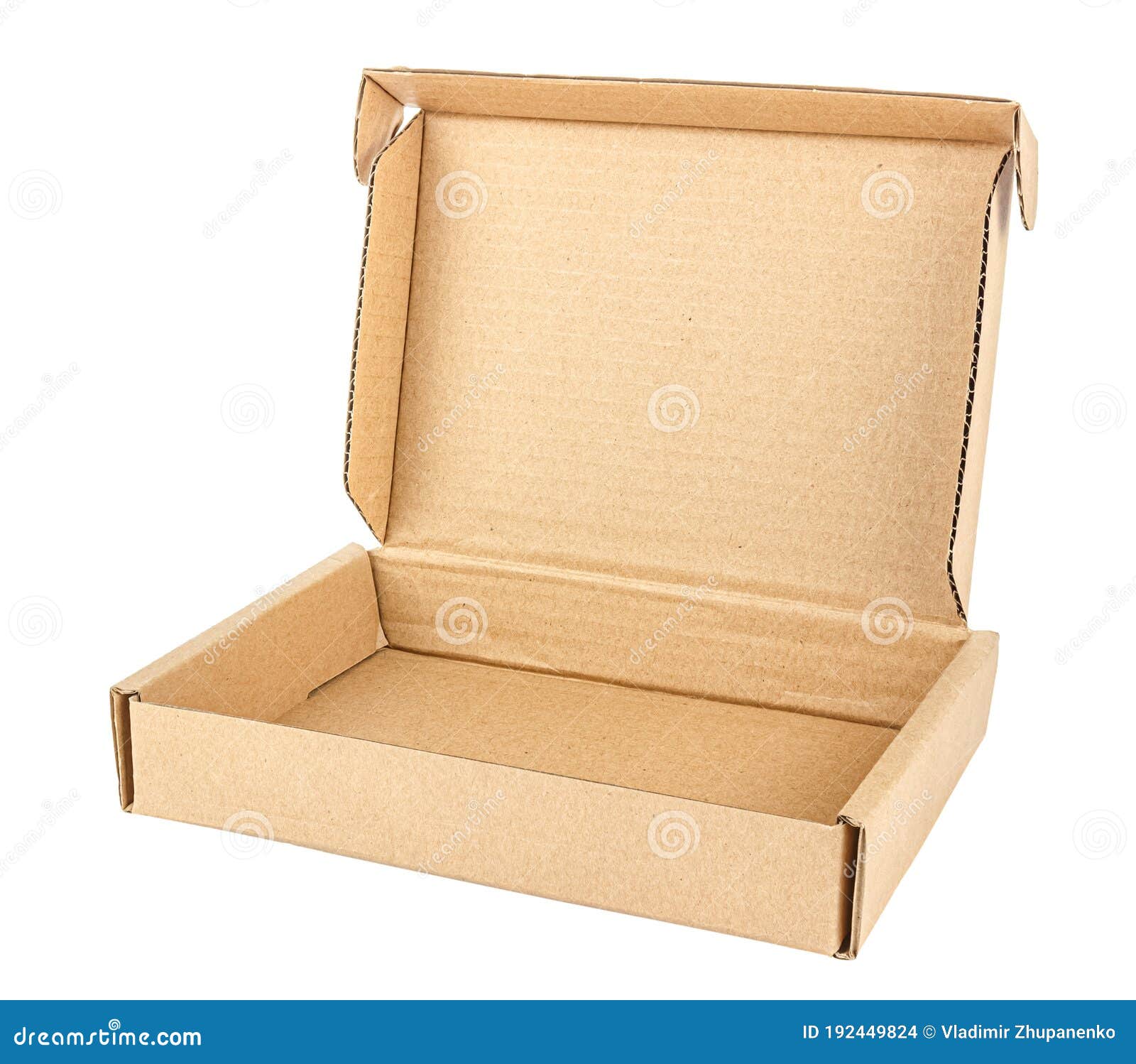 Empty Flat Brown Carton Box with Open Lid Isolated on White Background ...