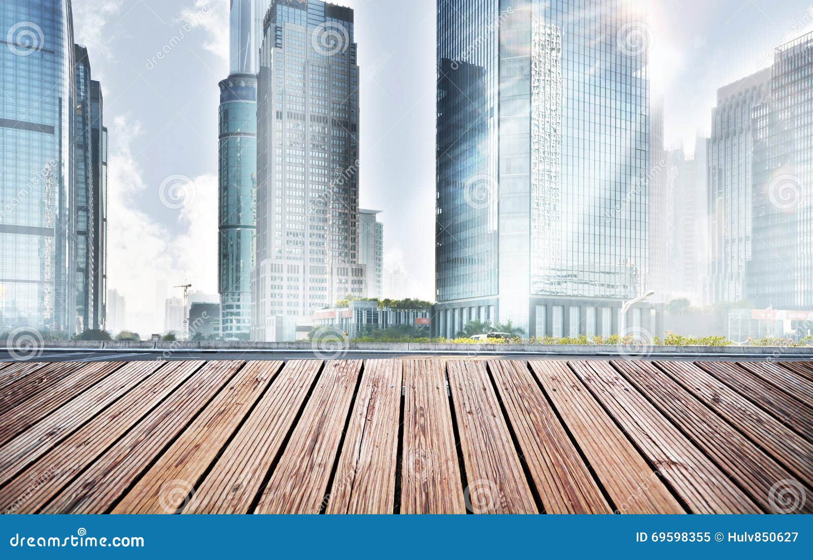 Empty Floor and Modern City Stock Image - Image of construction, color ...