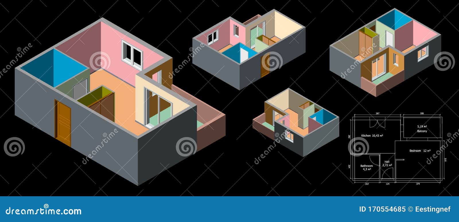 Empty Floor Plan. Isolated on Black Background Stock Vector ...