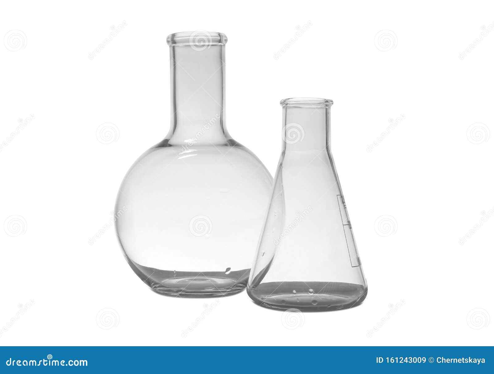 Empty Florence and Conical Flasks on White. Laboratory Glassware Stock ...