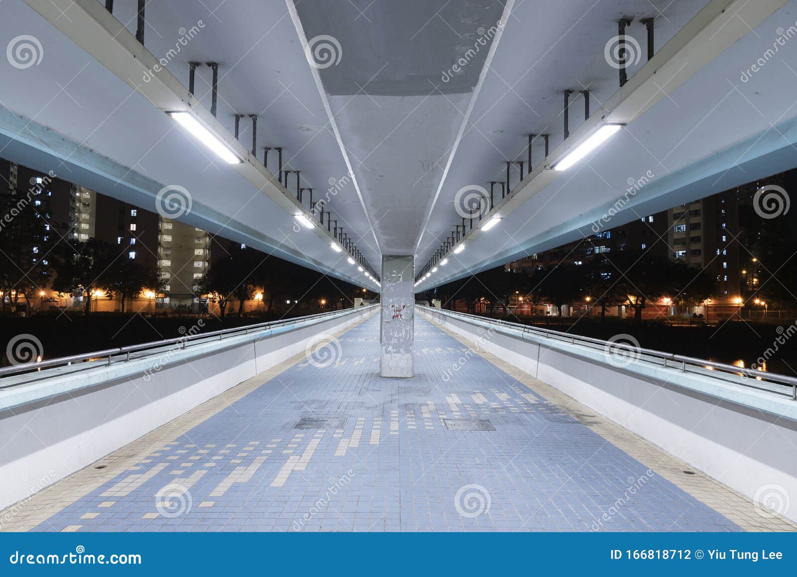 Pedestrian Walkway at Night Stock Photo - Image of night, cityscape ...