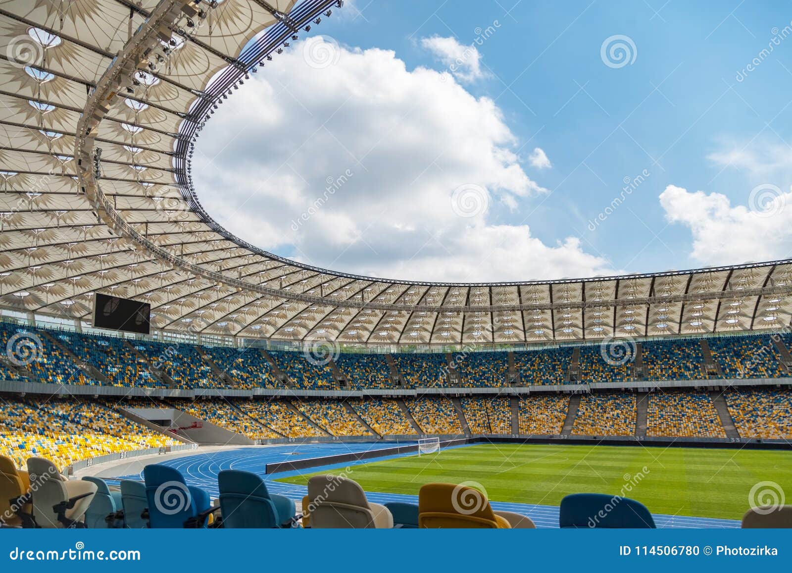 Empty football stadium stock photo. Image of background - 114506780