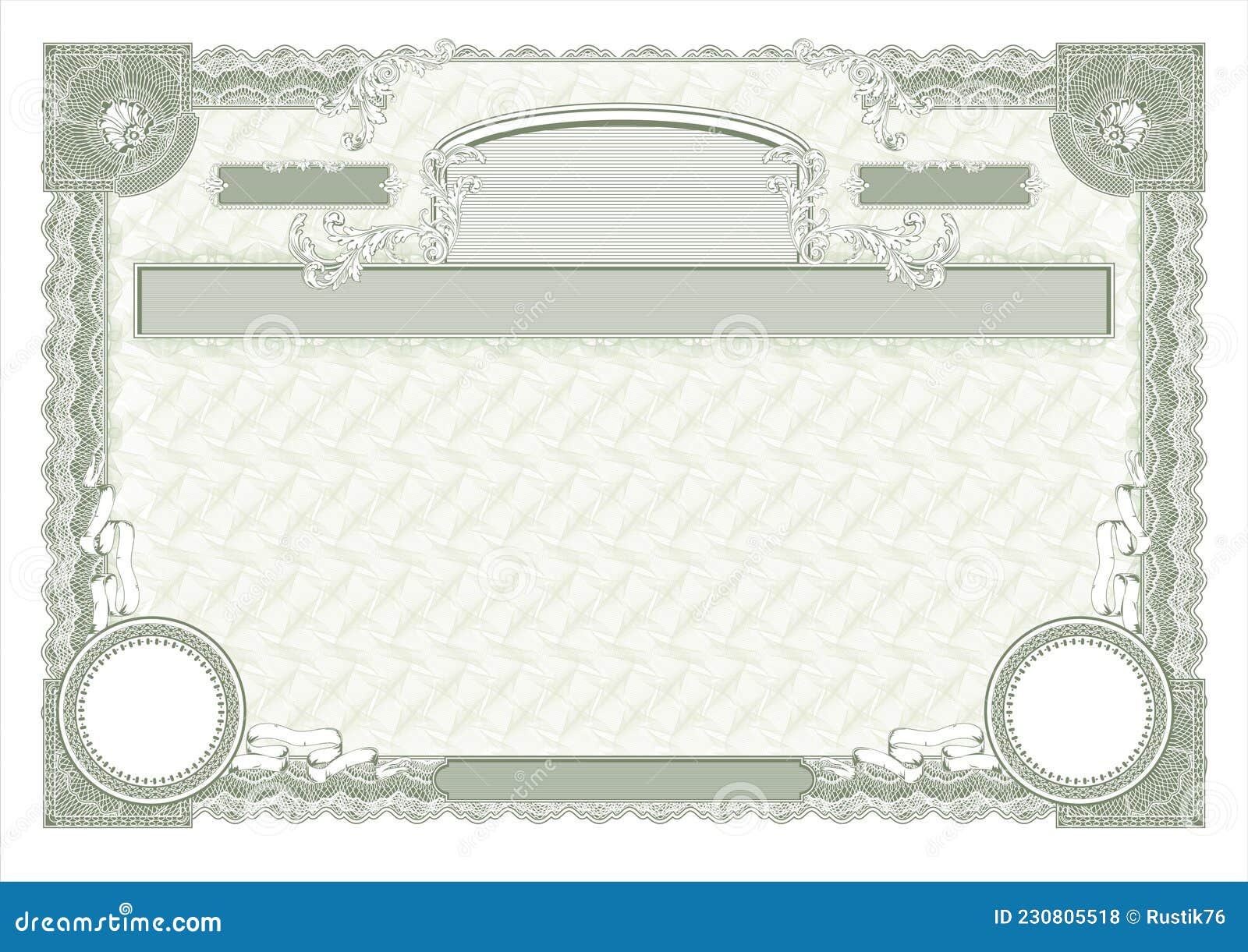 Empty Frame for Certificate. Horizontal with Two Seals. Green. Stock ...