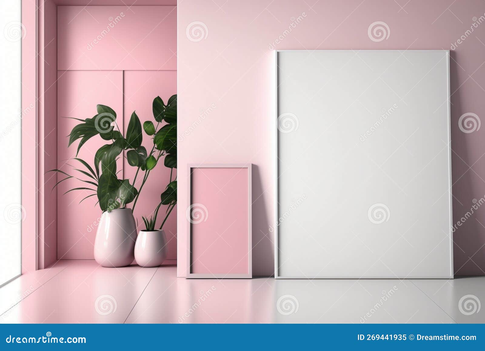Empty Frame on the Wall in Pink Hotel Lobby. Template for Design. Mock ...