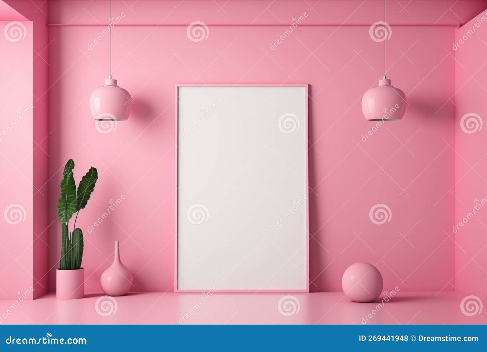 Empty Frame on the Wall in Pink Hotel Lobby. Template for Design. Mock ...