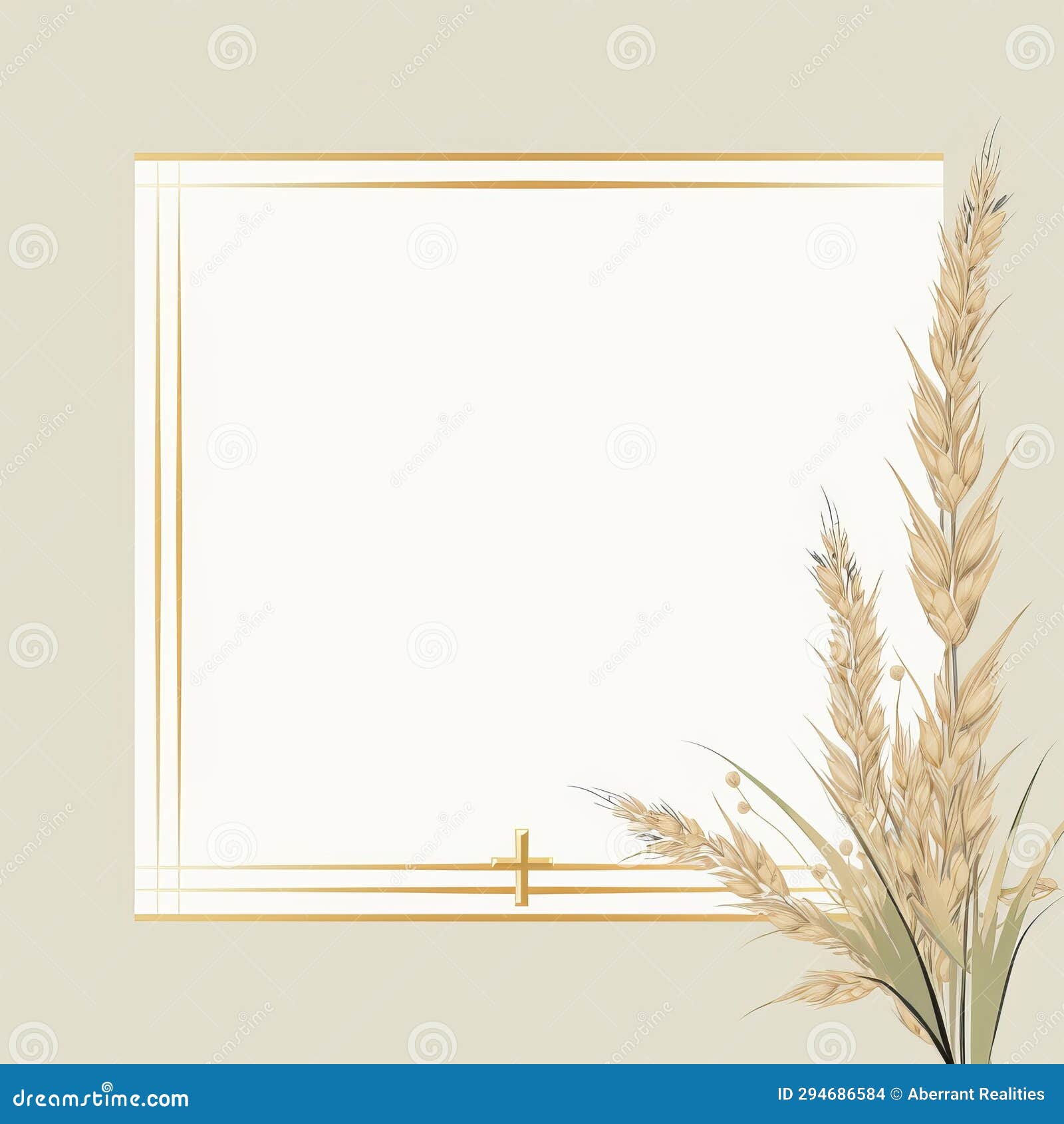 An Empty Frame with Wheat and a Cross on a Beige Background Stock ...