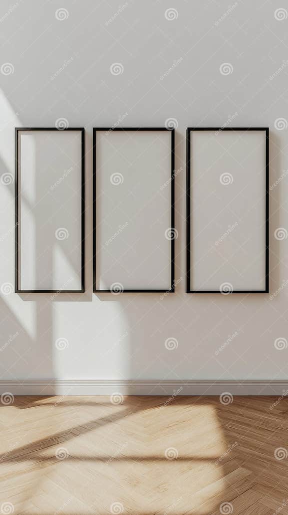 Empty Frames on Wall with Wooden Floor, Minimalist Decor Concept Stock ...