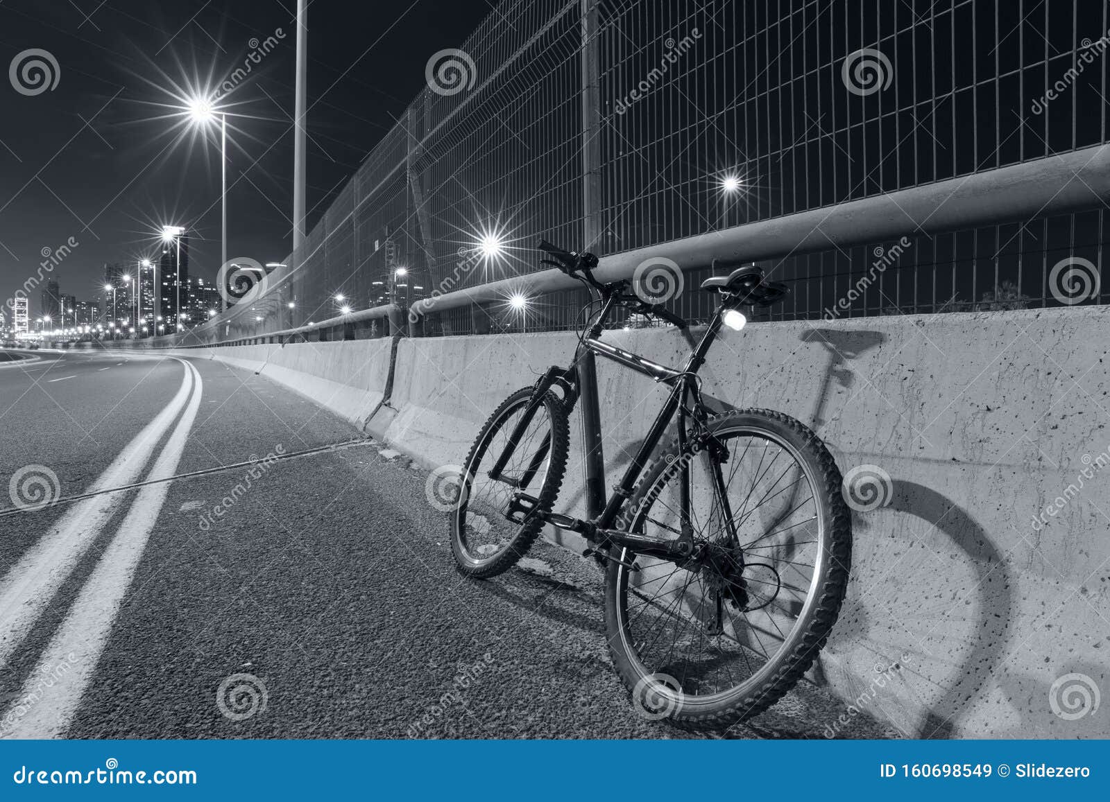 Empty Freeway and Bicycle at Night Road Stock Image - Image of curve ...