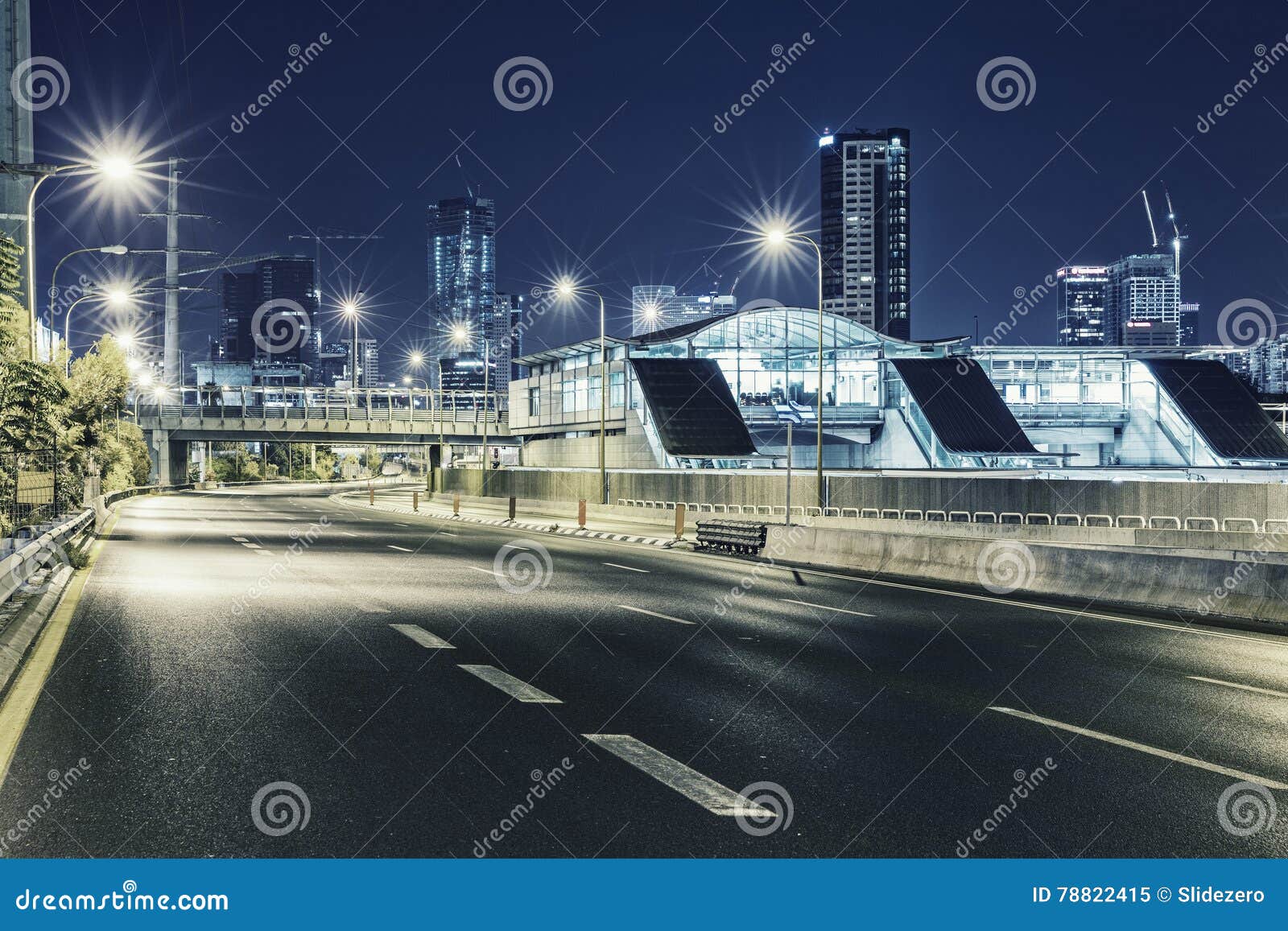 Empty Freeway at Night and Tel Aviv Cityscape Stock Image - Image of ...