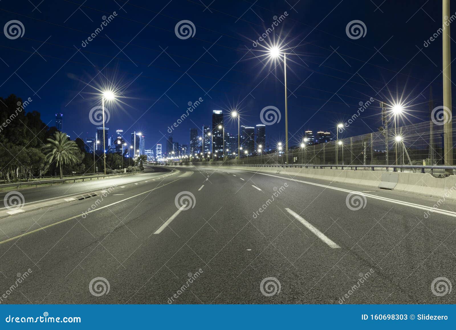 Empty Freeway at Night and Tel Aviv Skyline in Background Stock Image ...