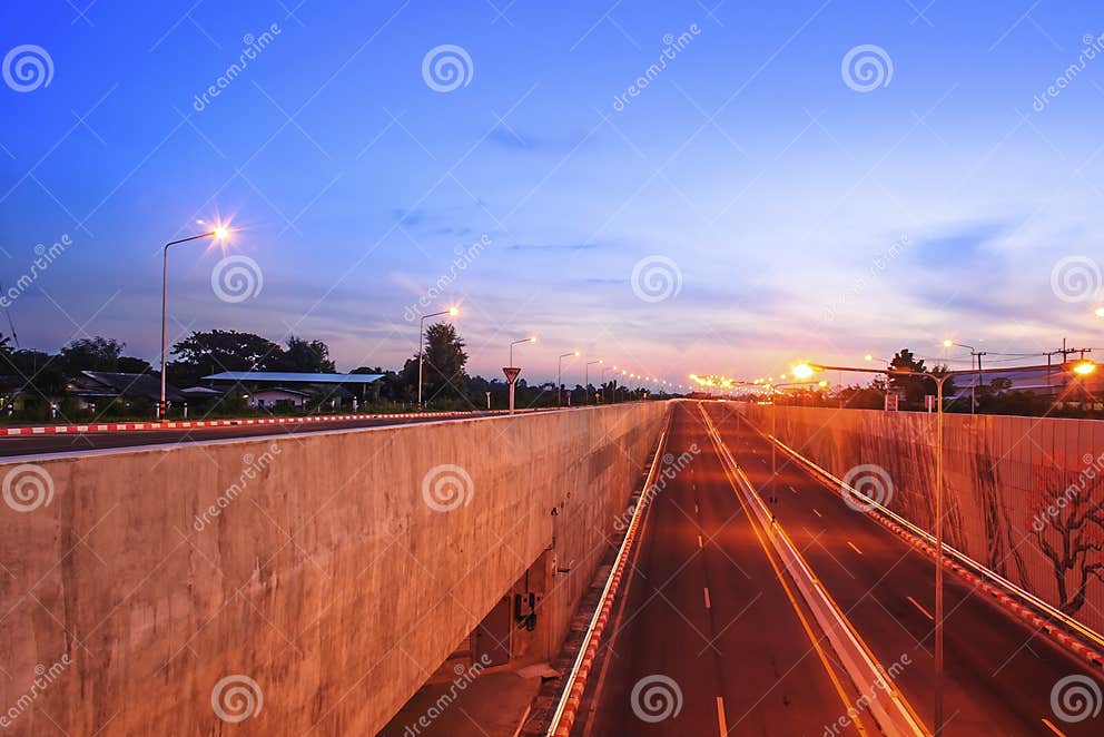 Empty Freeway at Twilight Background Stock Image - Image of ...
