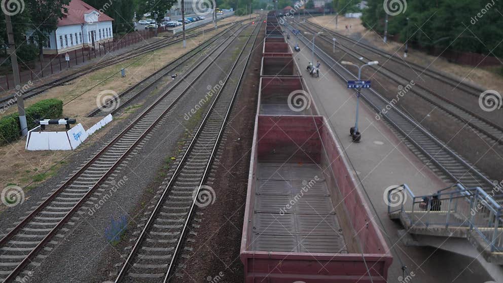 Empty Freight Train Slowly Moving Stock Image - Image of wagon ...