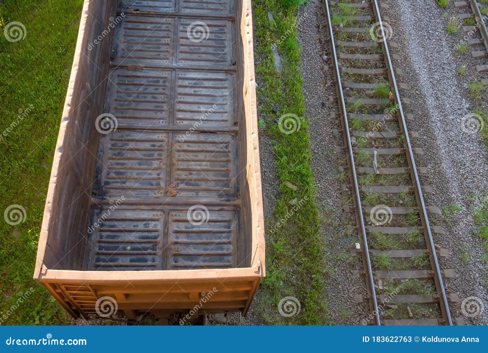 Empty Freight Wagon on Railroad on Summer Day. Stock Image - Image of ...