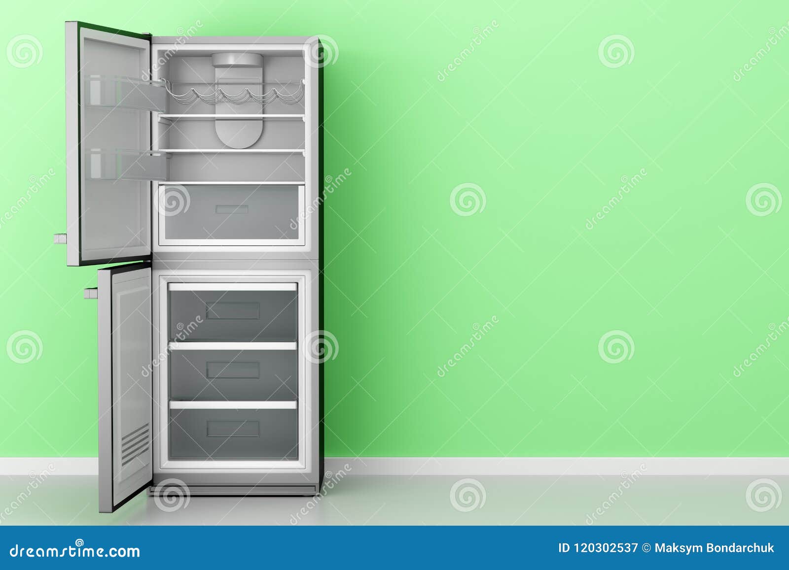 Empty Fridge in Front of Green Wall Stock Illustration - Illustration ...