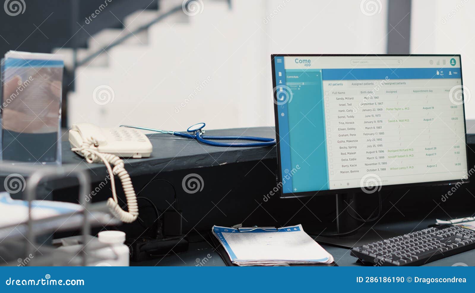 Empty Front Desk with Appointments List Stock Photo - Image of waiting ...