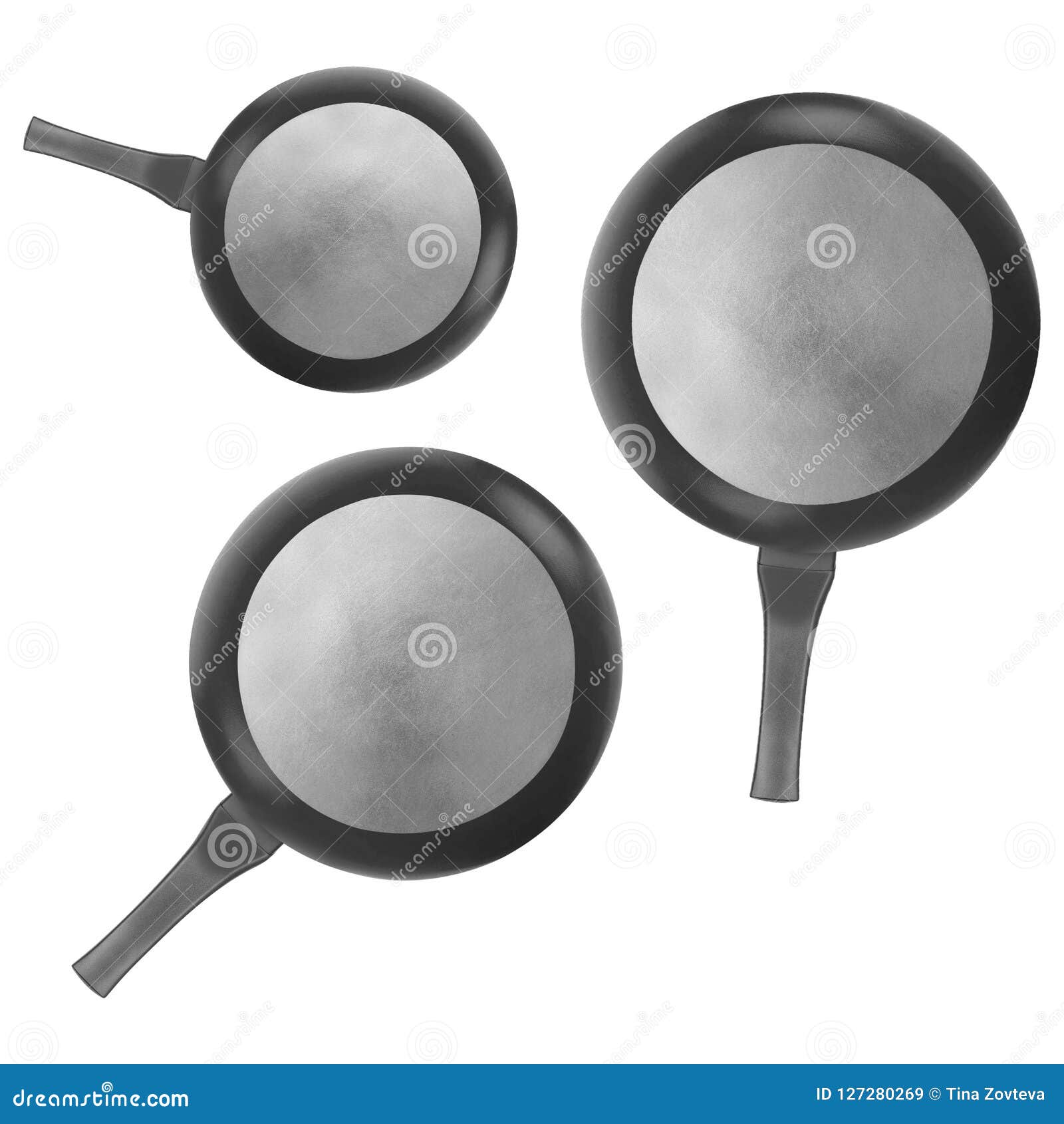 Empty Frying Pans Isolated on White Stock Image - Image of isolated ...
