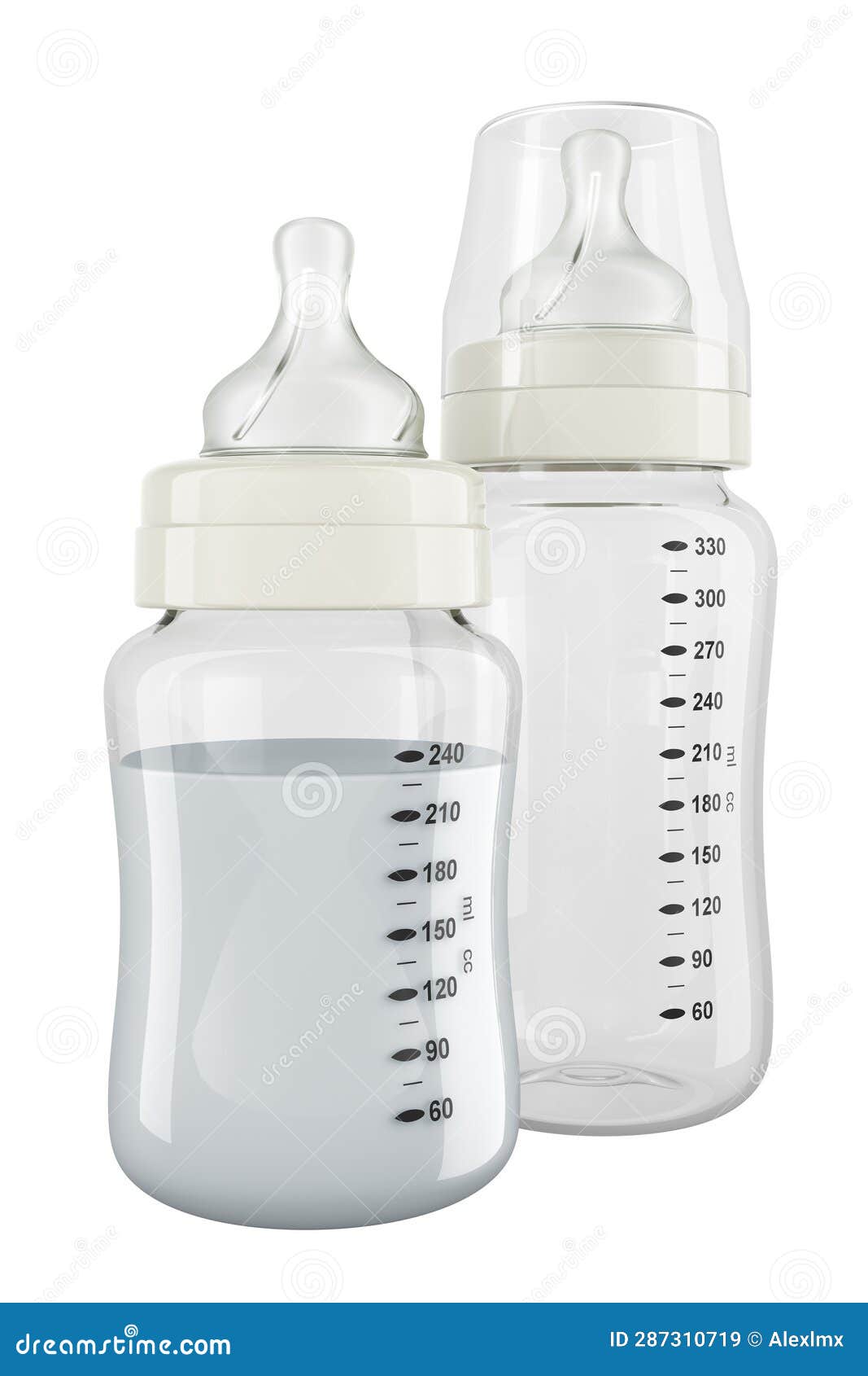 Empty and Full Baby Bottles, 3D Rendering Stock Illustration ...