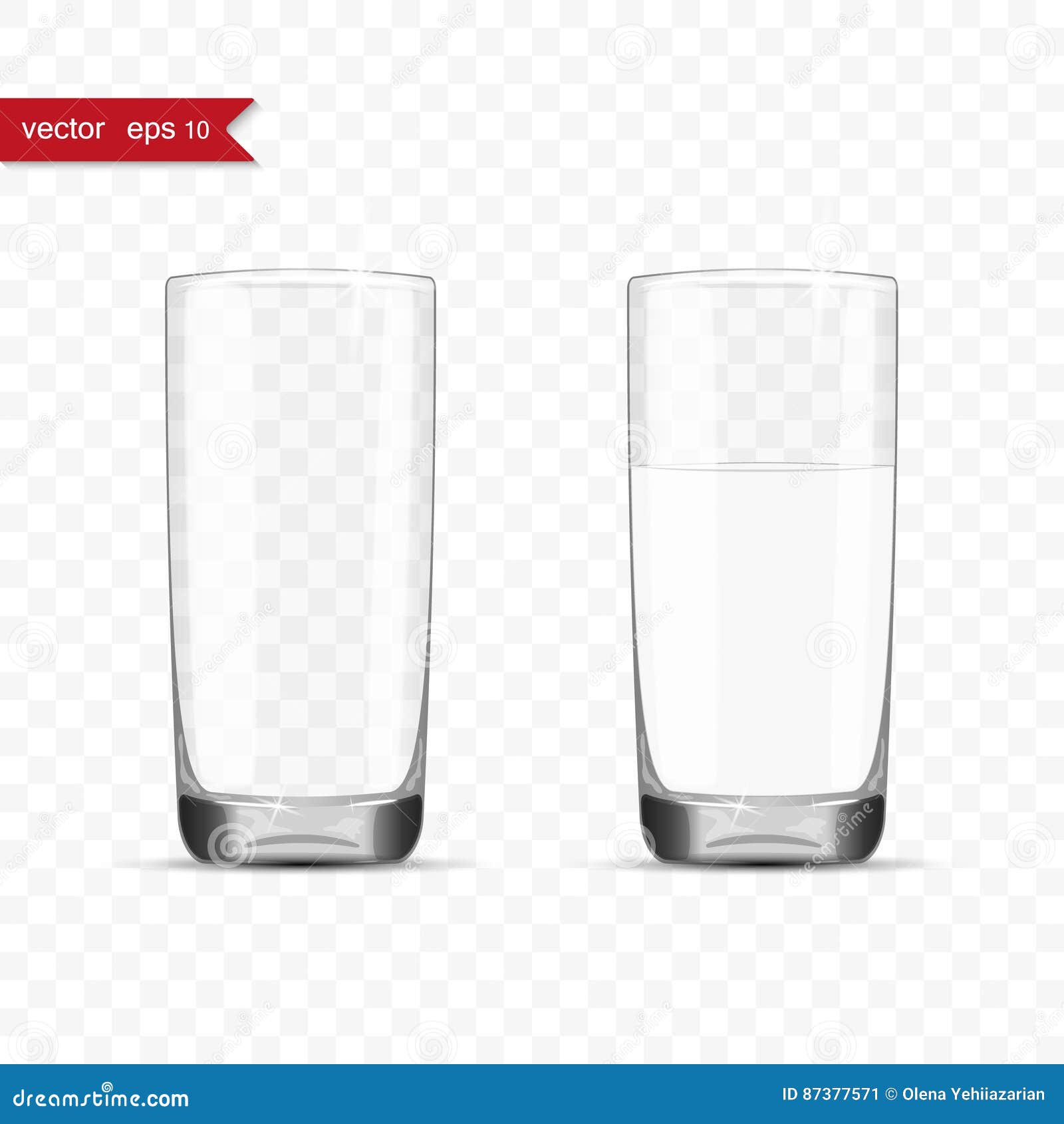 Empty and Full Glasses of Water Cup with Shadow Stock Vector ...